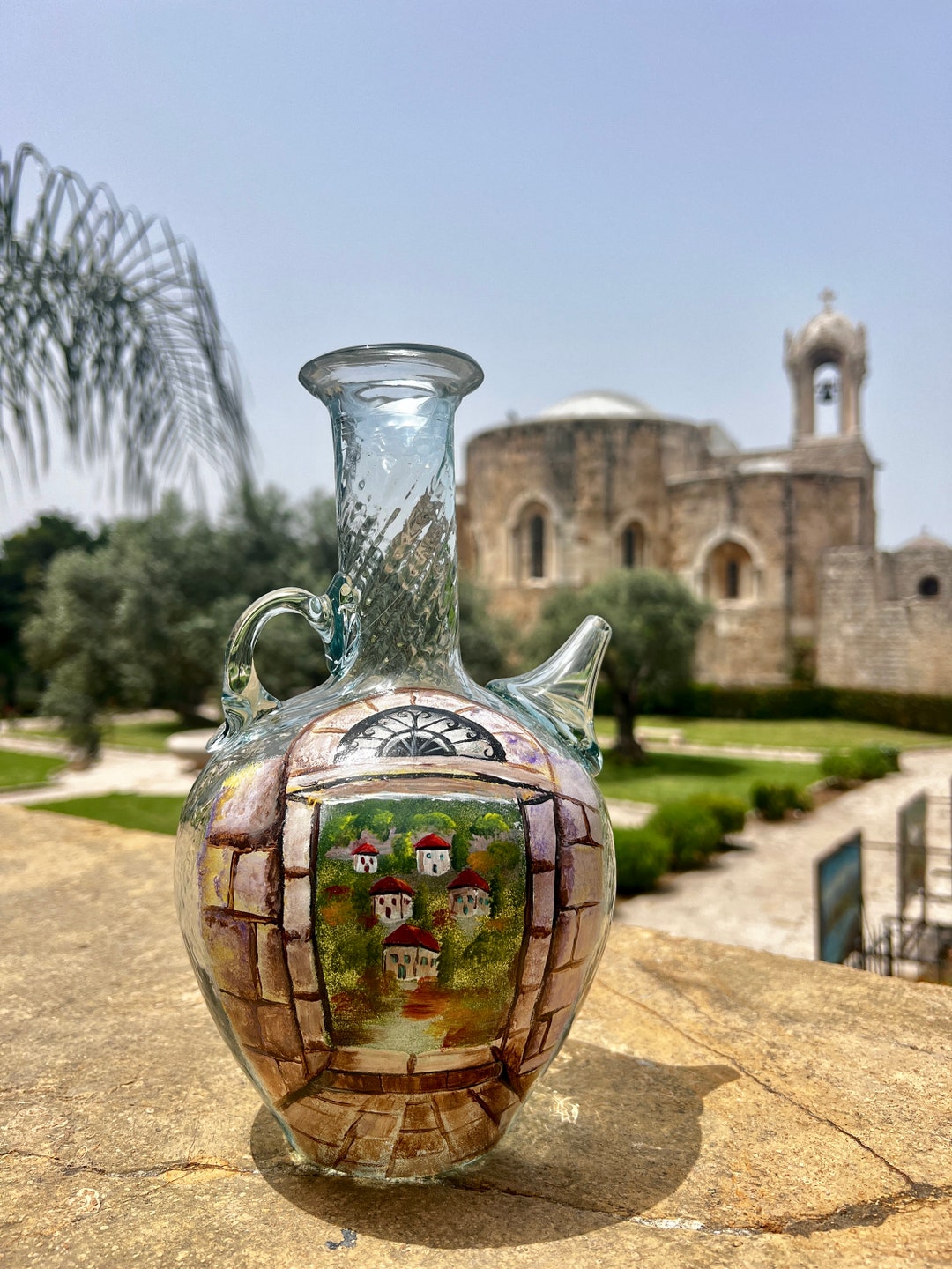 1.5L Handpainted Traditional Lebanese Recycled Glass Water Jug Ibrik ...