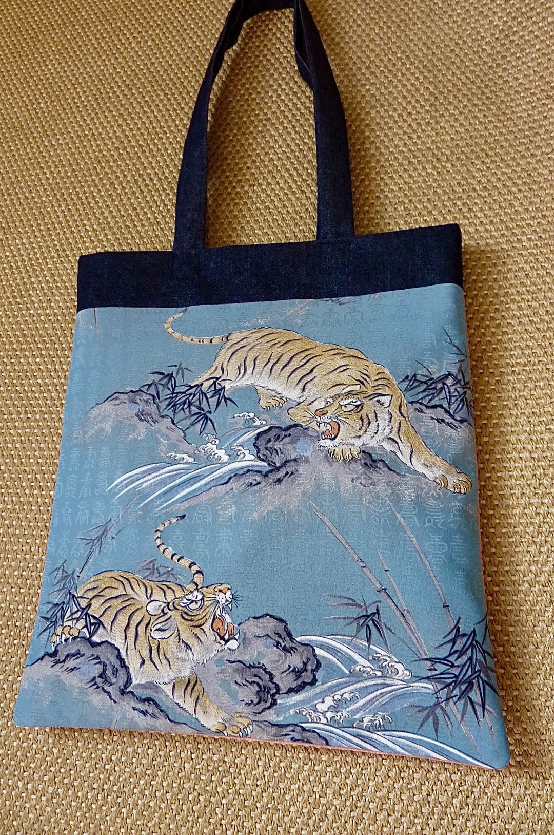 Duck Egg Blue Tiger Sayagata Swastika Pastel Pink Vintage Japanese ...