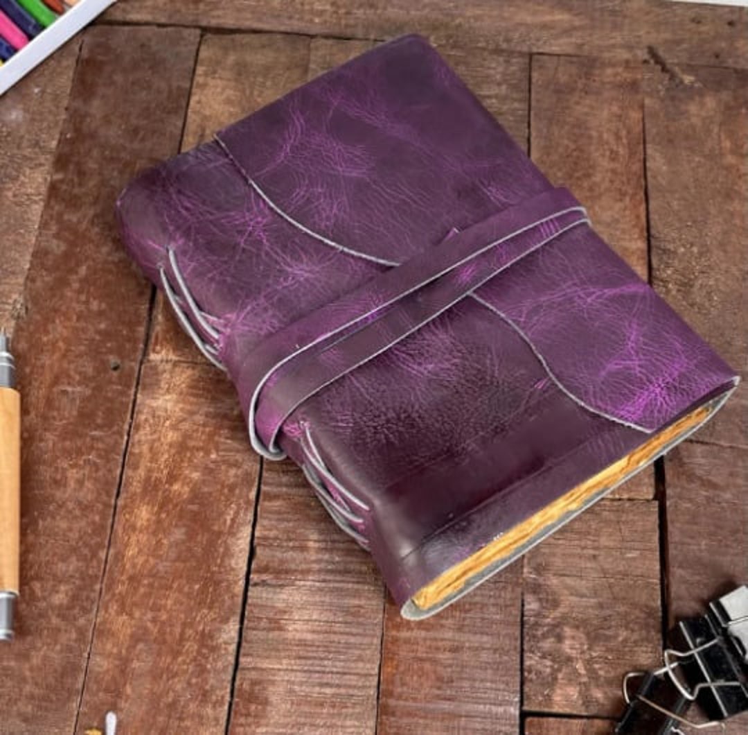 Unique Bound Purple Leather Journal Deckle Edge Paper Handmade Vintage ...