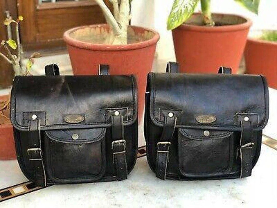 Vintage Leather Motorcycle Bags SET of Leather Saddlebags Motorcycle ...