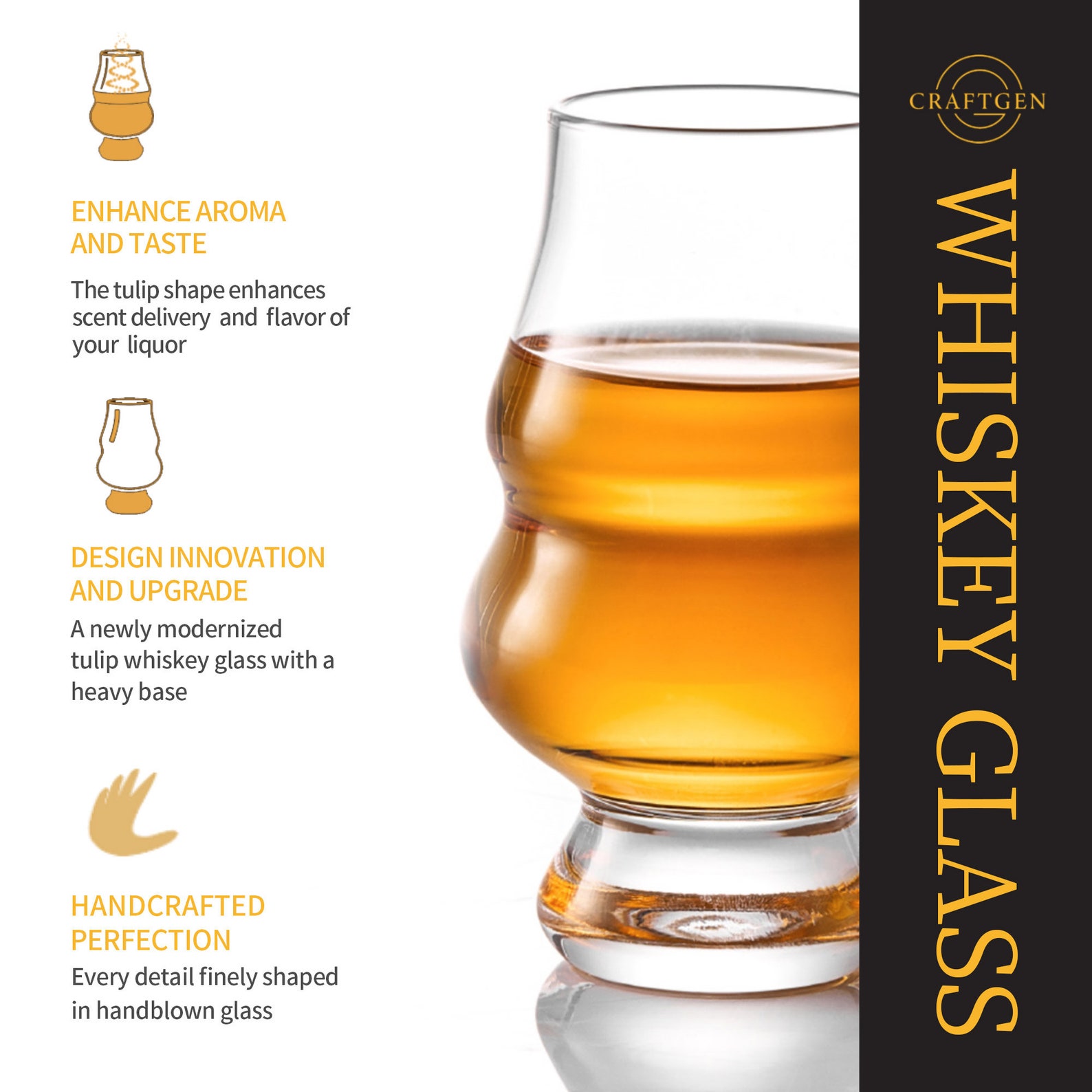 CRAFTGEN Whiskey Bourbon Tasting Glasses Set of 2, Crystal Snifter ...