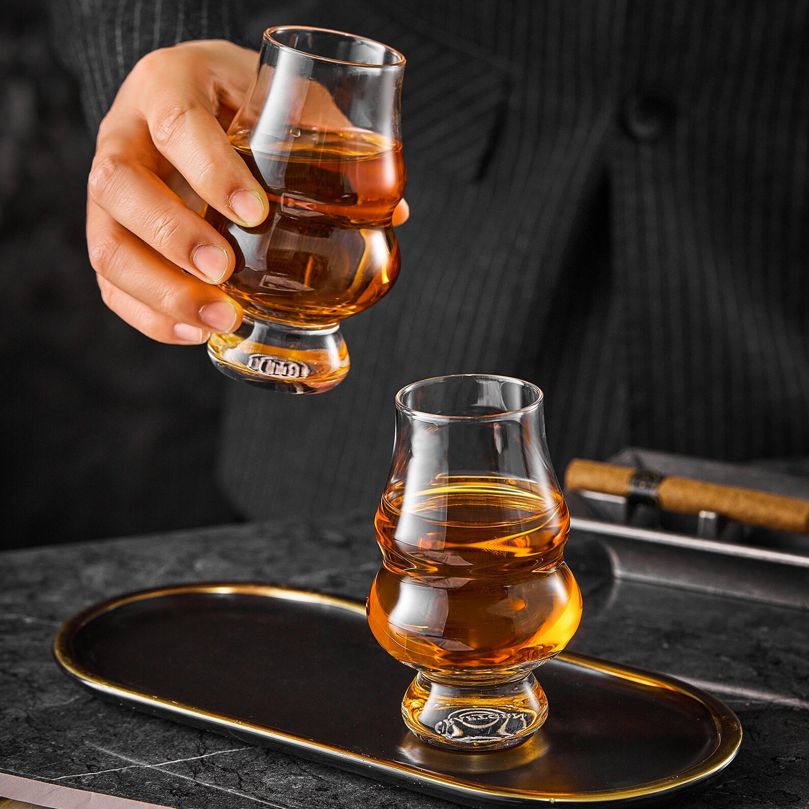 CRAFTGEN Whiskey Bourbon Tasting Glasses Set of 2, Crystal Snifter ...