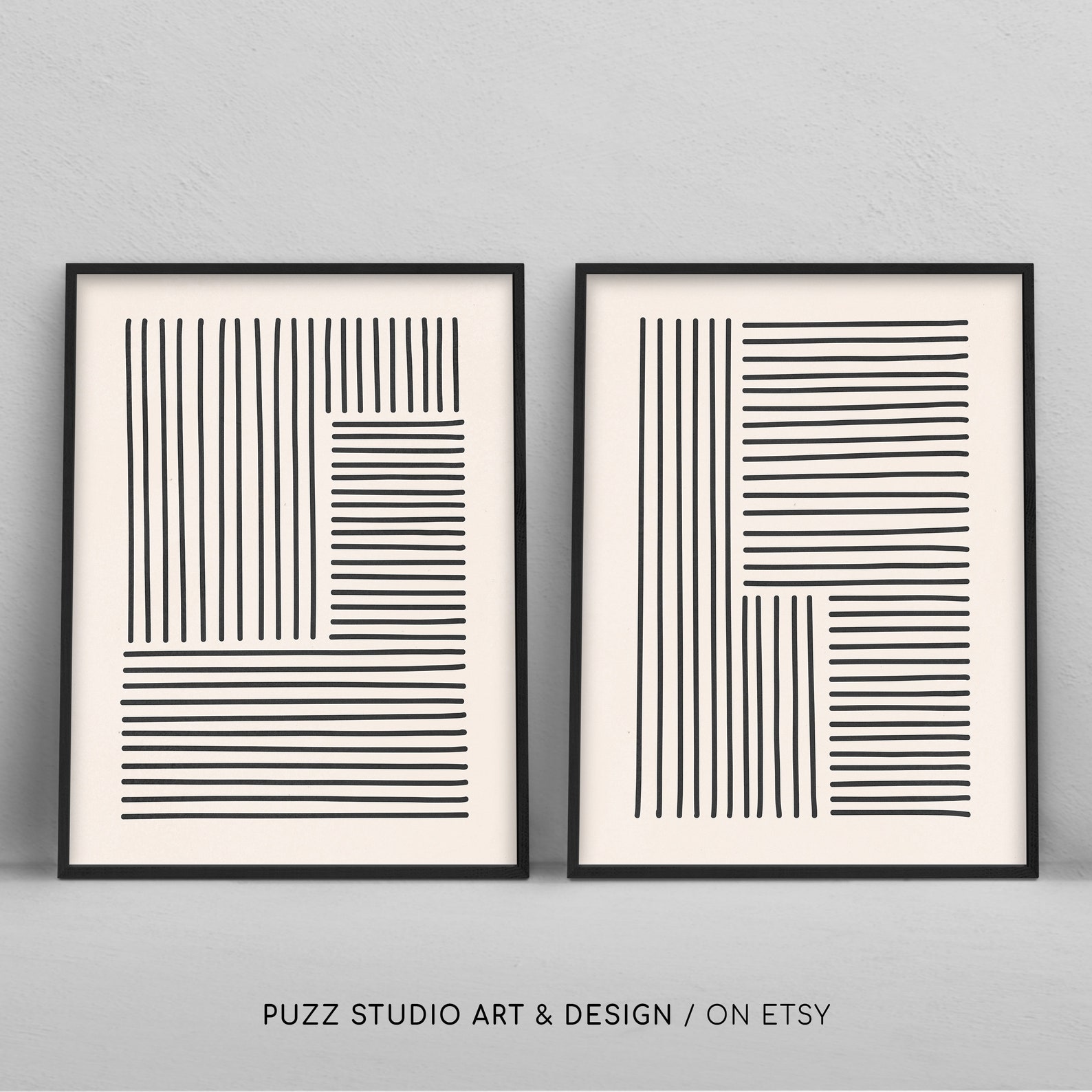 Minimalist Geometric Line Art Set of 2 Prints Neutral Square - Etsy