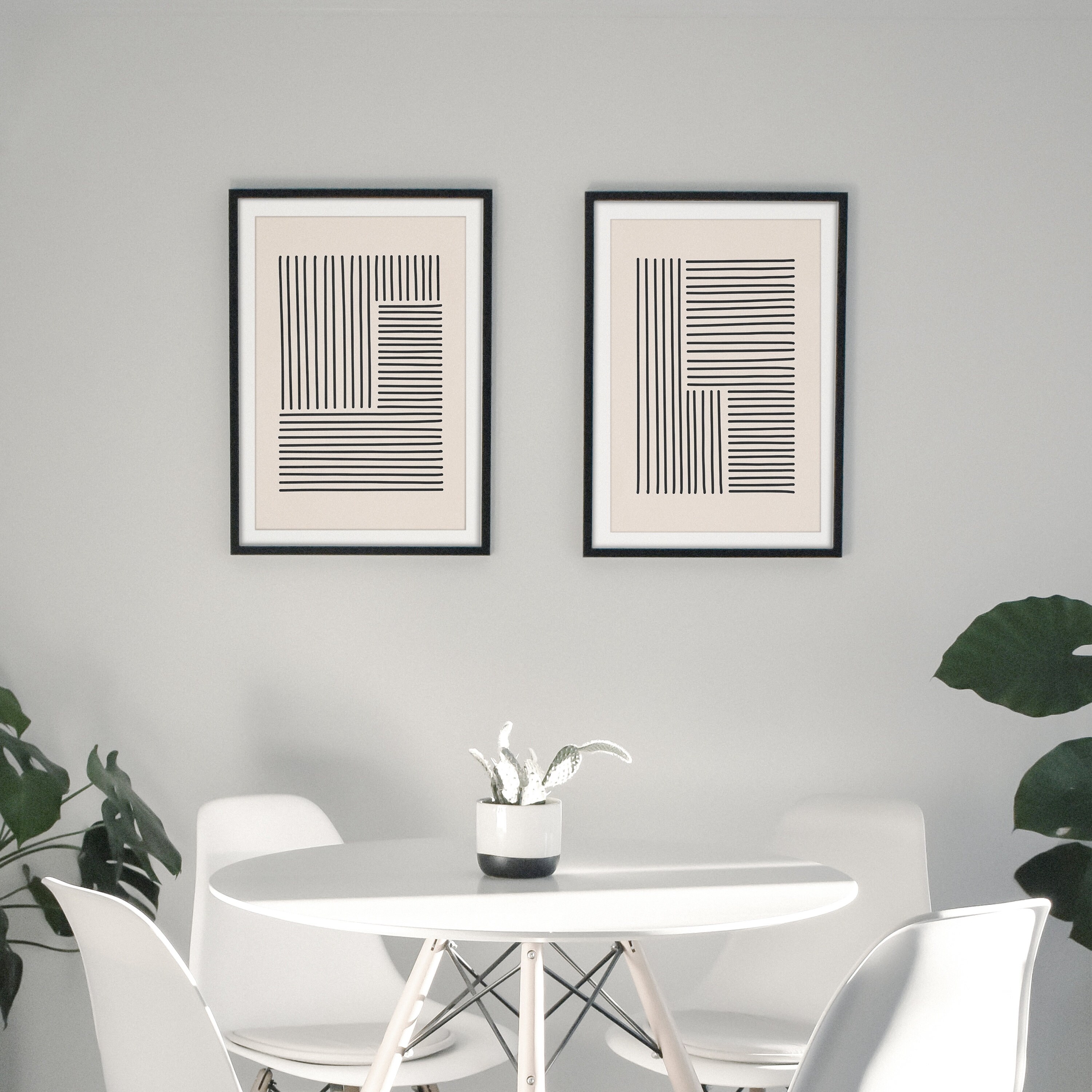 Minimalist Geometric Line Art Set of 2 Prints Neutral Square - Etsy