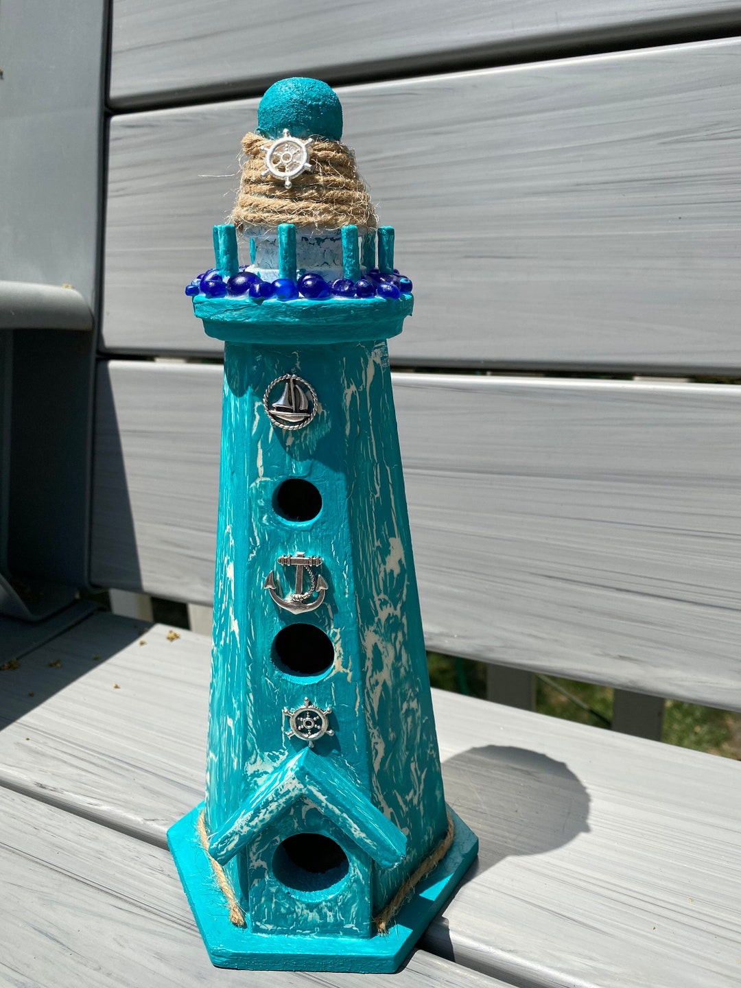 Handpainted Birdhouse, Lighthouse Birdhouse, Fairy Garden, Decorative ...