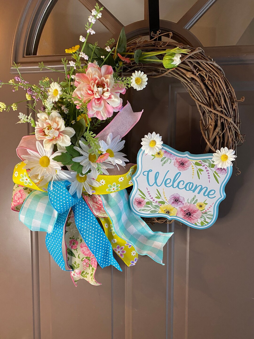 Floral Wreath, Wreath With Welcome Sign, Dahlia Wreath, Daisy Wreath ...