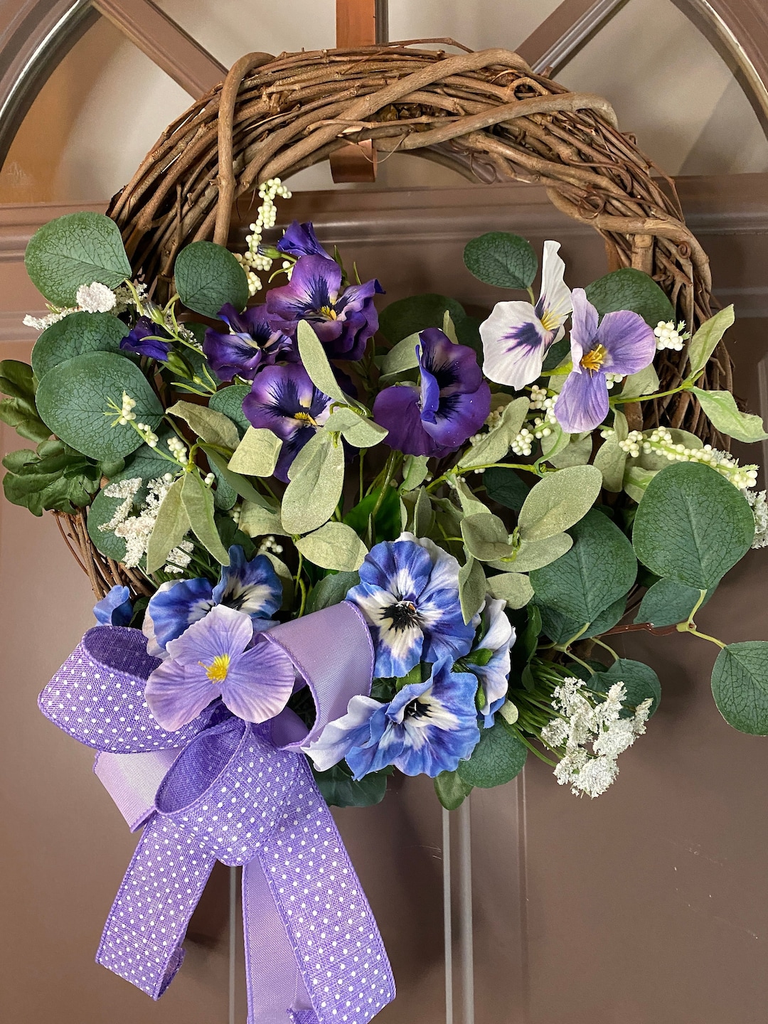 Pansy Wreath for Front Door, Purple Pansy Wreath, Spring Wreath, Year ...