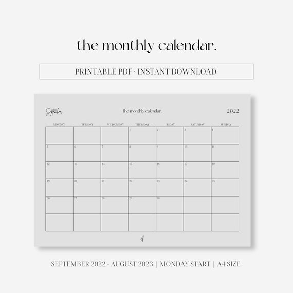 Printable Monthly Calendar 2022-2023 white - Etsy