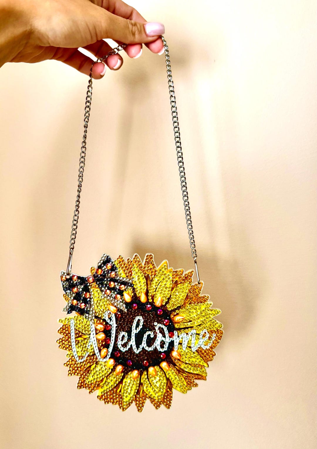 Sparkly Sunflower Welcome Wall Hanging: Diamond Art Door Decoration ...