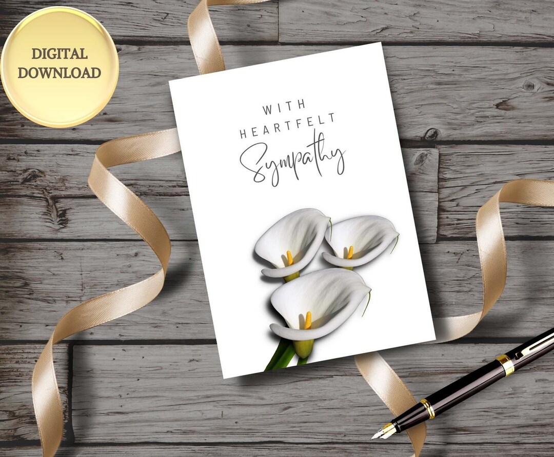 With Heartfelt Sympathy Card, Printable Condolence Card With Calla ...
