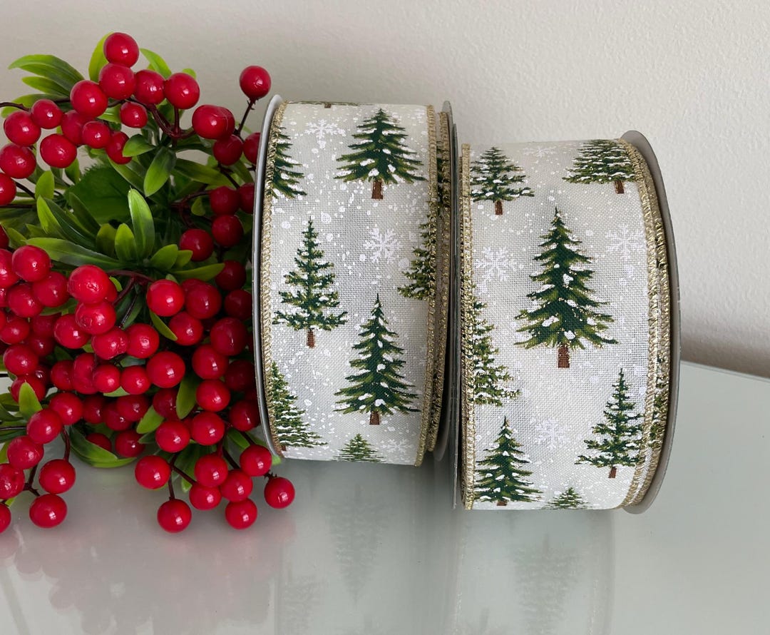 New 2025 Kirkland Ribbon - Christmas Trees on a Snowflake Background ...