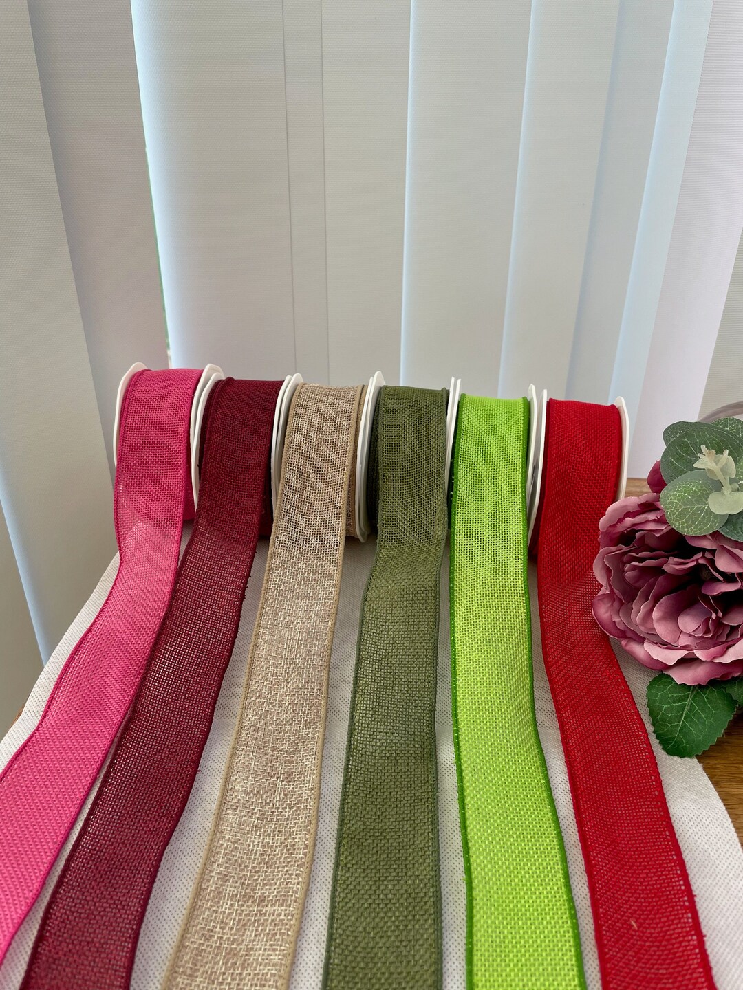 Country Hessian Ribbon in Assorted Colours, Wire Edged 38mm and 50mm ...