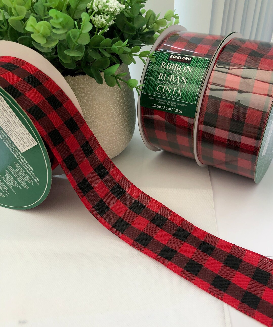 Luxury Kirkland Ribbon Black and Red Tartan Plaid Check 63mm Width Wire ...