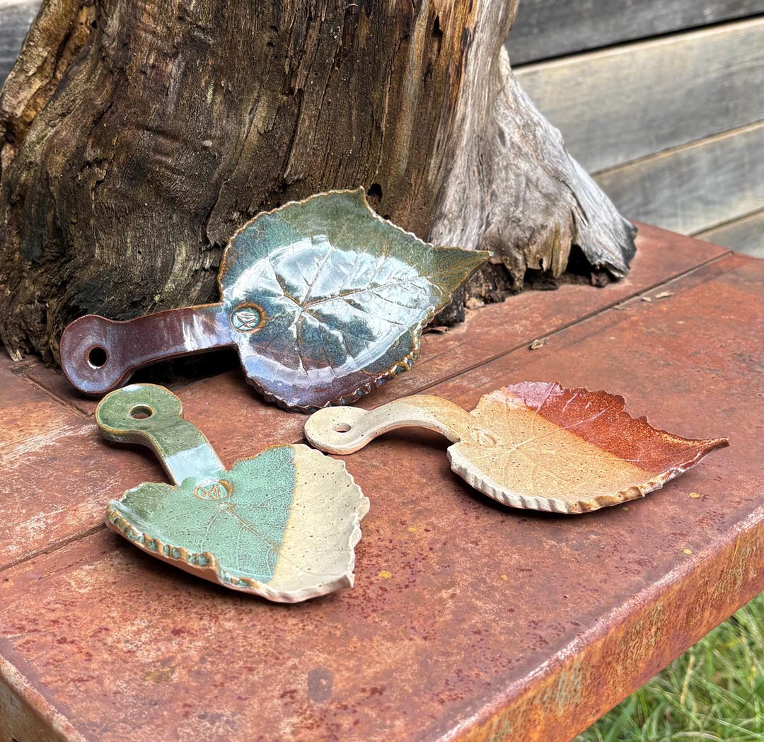 Handmade Ceramic Pressed Grape Leaf Spoon Rest, Hand Pressed Spoon Rest ...