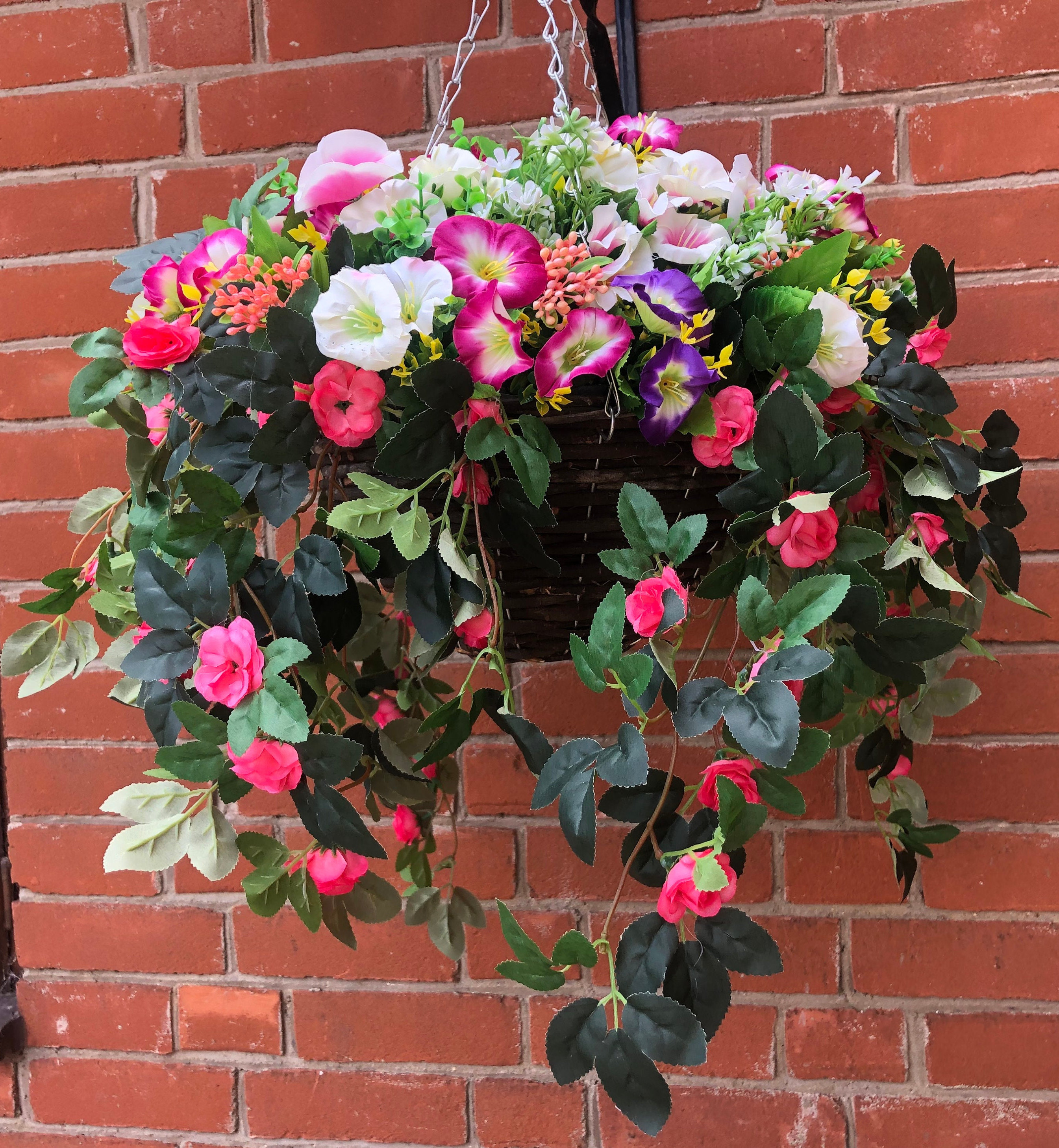 Artificial Flower Hanging Basket Trailing Pink Roses and - Etsy UK