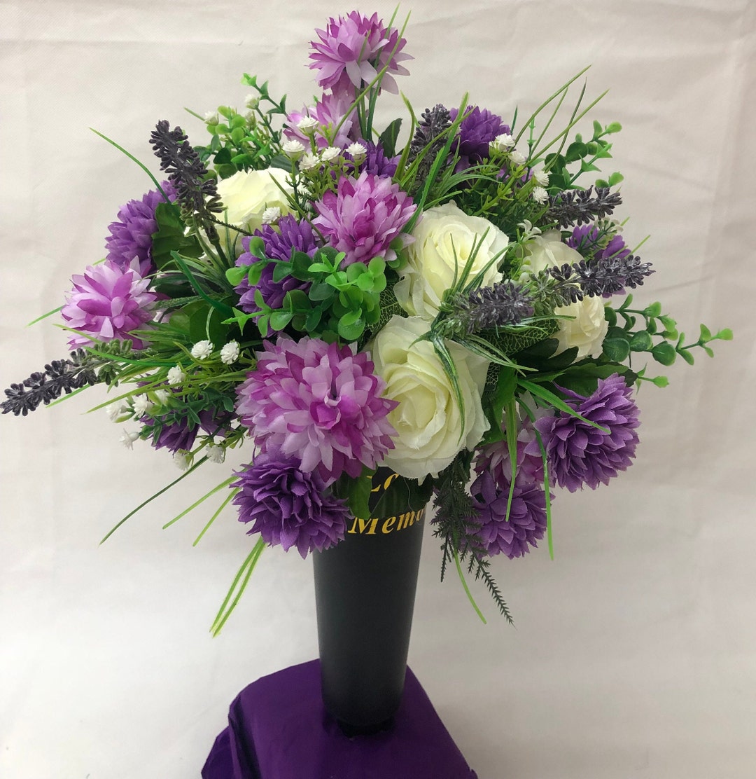 Grave Spike With Artificial Flowers, Chrysanthemums, Roses and Lavender ...