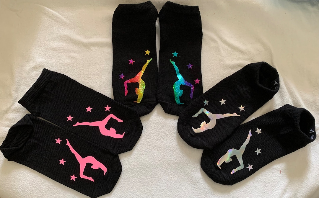 Girls Black Trainer Socks With Gymnast Design Various Colours - Etsy