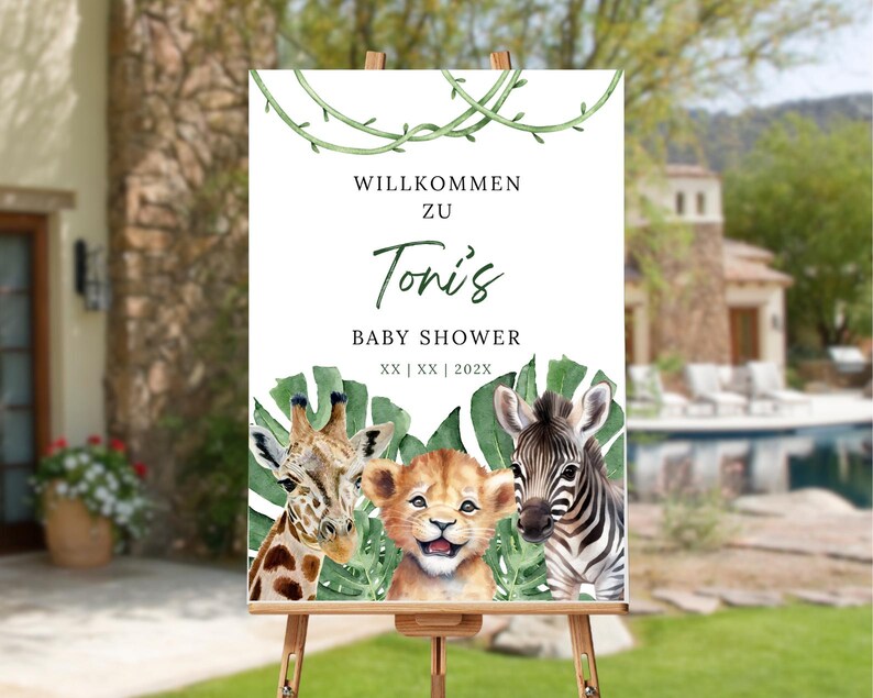 Editable Baby Shower Welcome Sign | Baby Shower, Jungle, Lion, Zebra ...