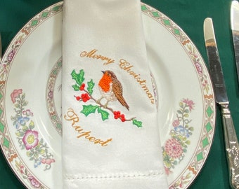 Embroidered Robin Napkin - Etsy UK