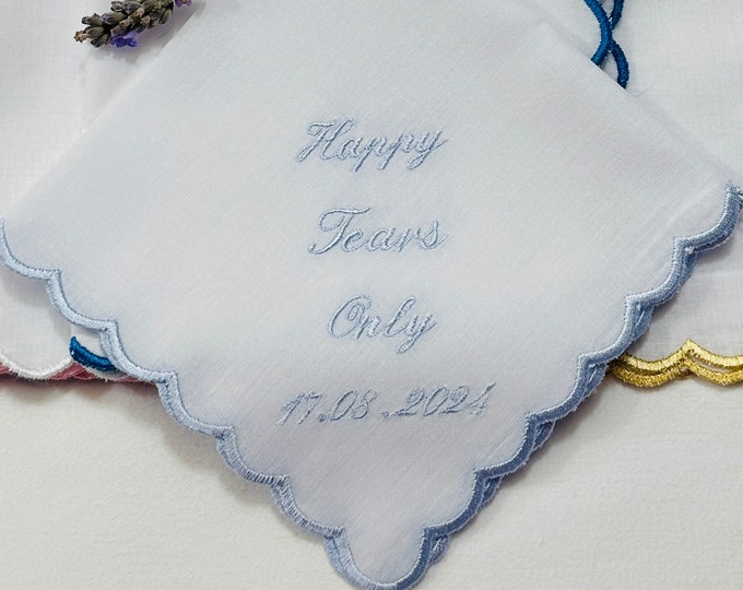 Blue Color Cotton Handkerchief Personalized With for Your Happy Tears ...