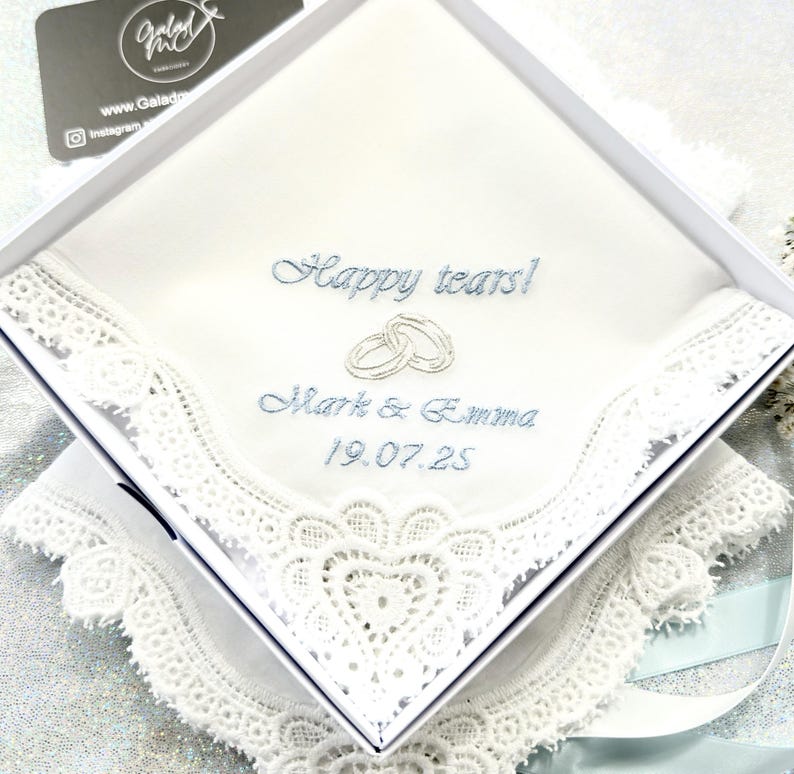 Embroidered Lace Wedding Handkerchief: Cotton Hanky, Happy Tears - Etsy