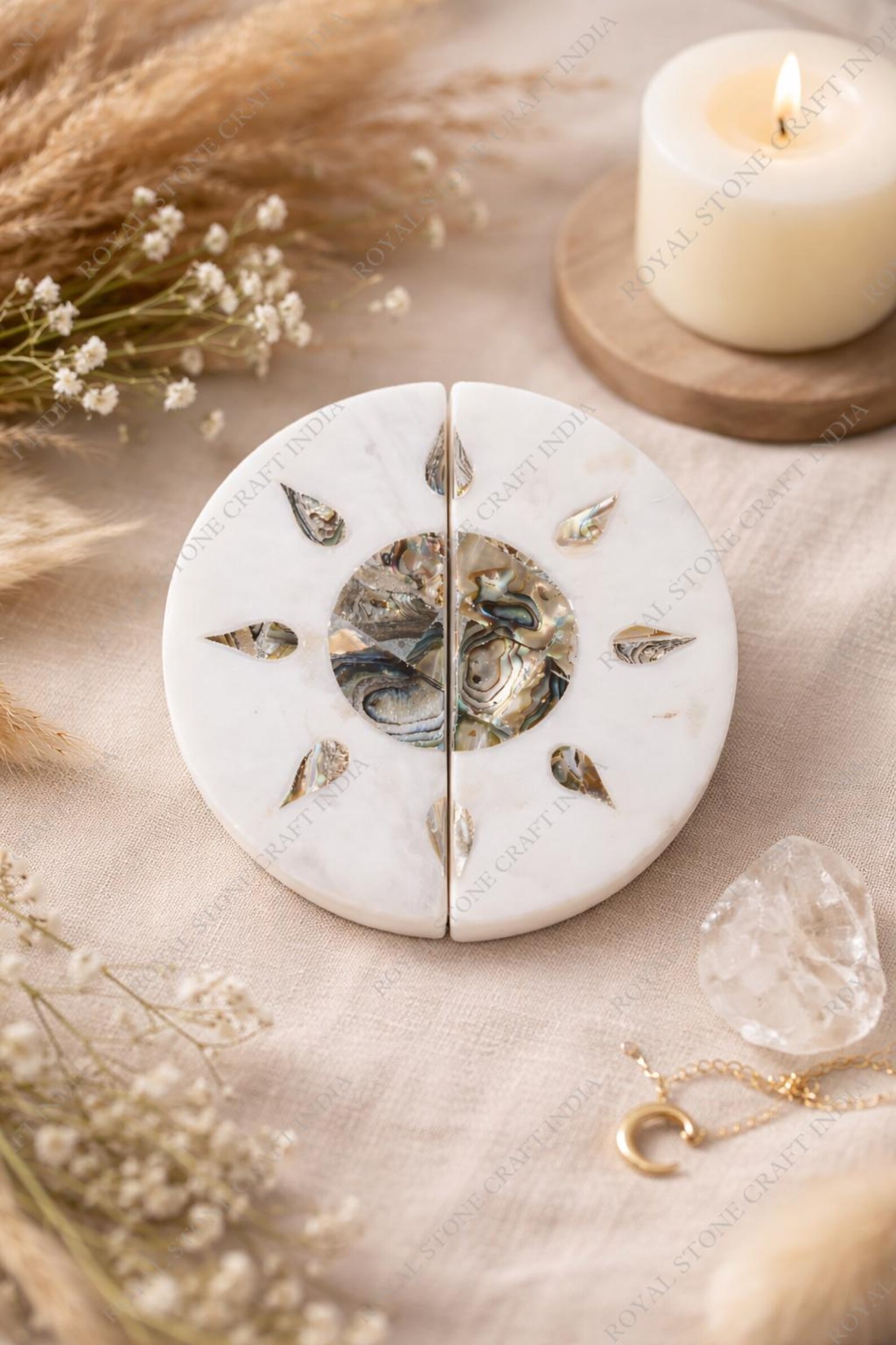 White Marble Half Moon Cabinet Pull Abalone Inlay Stone Drawer Handle ...