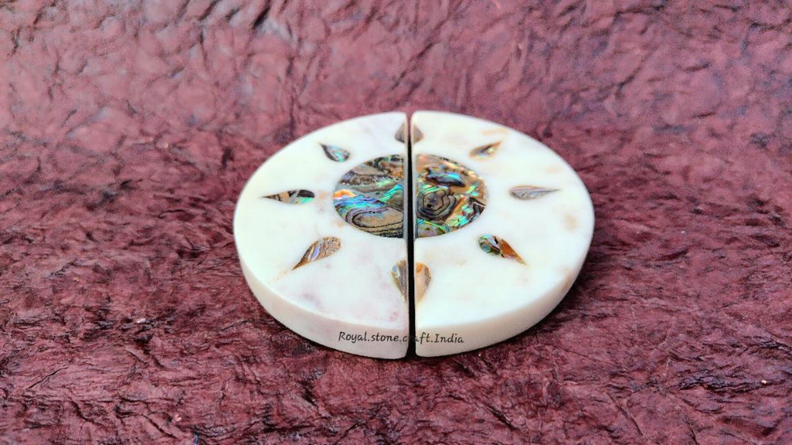 White Marble Half Moon Cabinet Pull Abalone Inlay Stone Drawer Handle ...