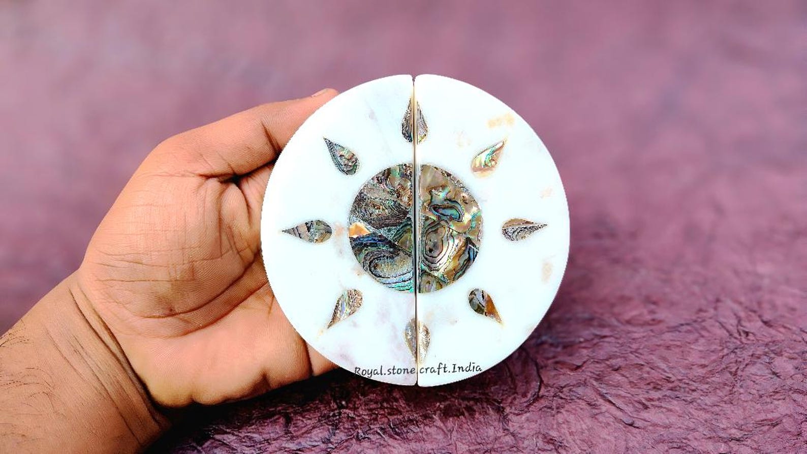 White Marble Half Moon Cabinet Pull Abalone Inlay Stone Drawer Handle ...