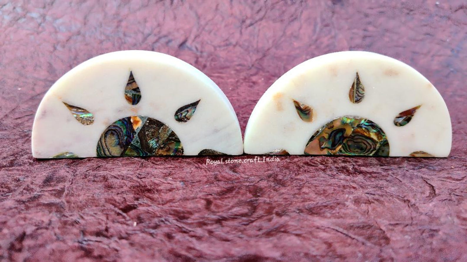 White Marble Half Moon Cabinet Pull Abalone Inlay Stone Drawer Handle ...