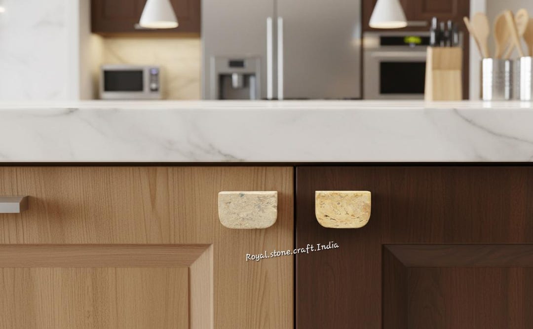 Travertine Half Moon Drawer Pulls Natural Stone Cabinet Knobs Handmade ...