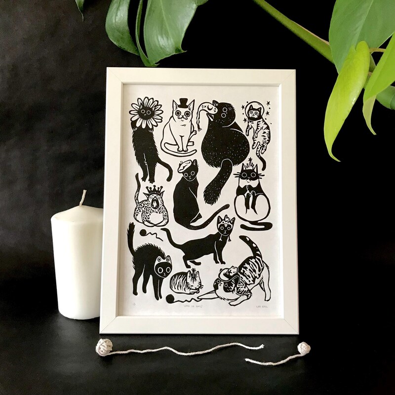 Cat Lino Print - Etsy UK