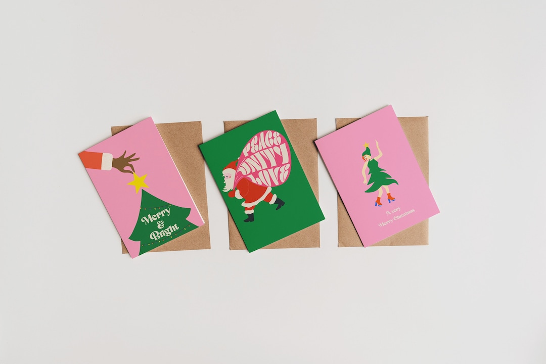 Colourful Christmas Card Pack of Six Illustrated Christmas - Etsy UK