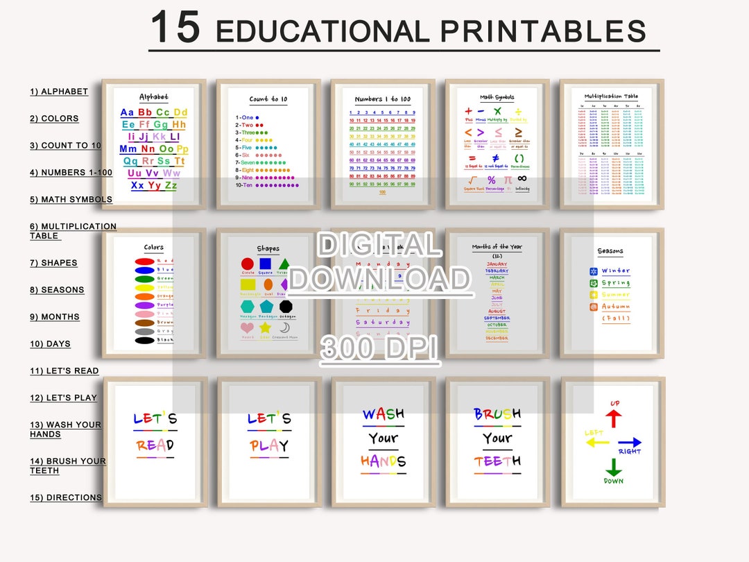 Set of Educational Learning Posters, Alphabet Numbers Poster ...