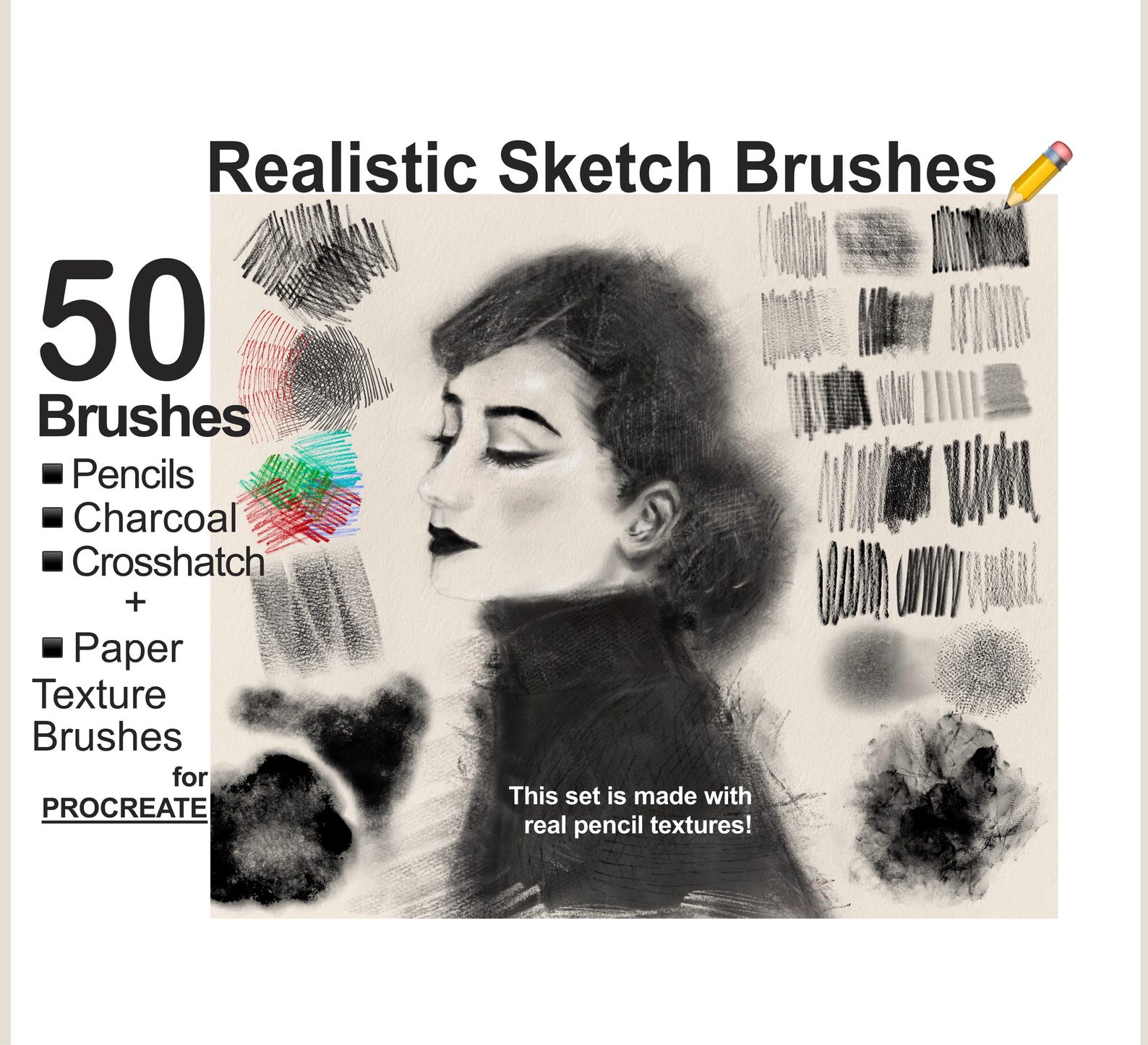 Procreate Pencil Sketch Brushes, Color Pencil Charcoal Hatch Procreate ...