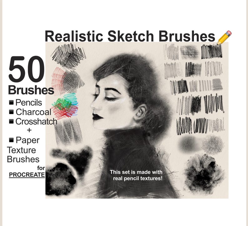 Procreate Pencil Sketch Brushes, Color Pencil Charcoal Hatch Procreate Brush Set, Digital ...