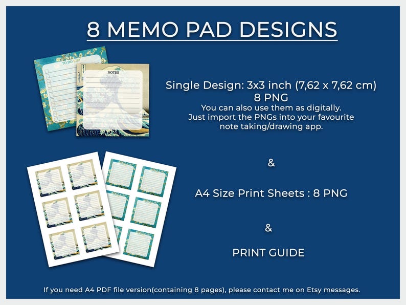 8 Printable Memo Pad Sheets Famous Paintings Digital Notepad Task to Do ...