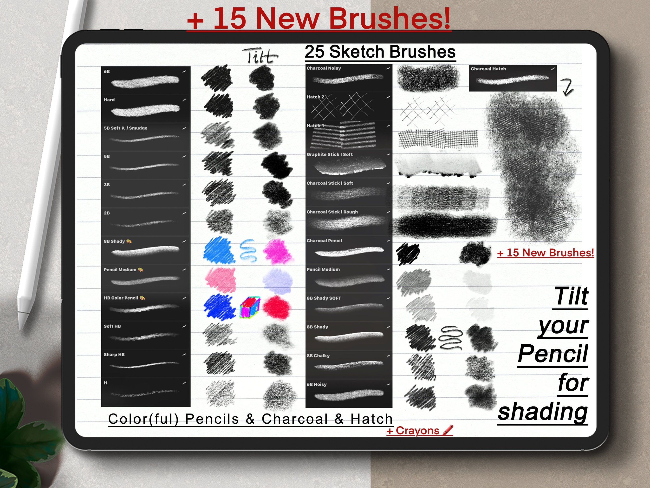 Realistic Pencil Procreate Brushes, Color Pencil, Charcoal, Pastel ...