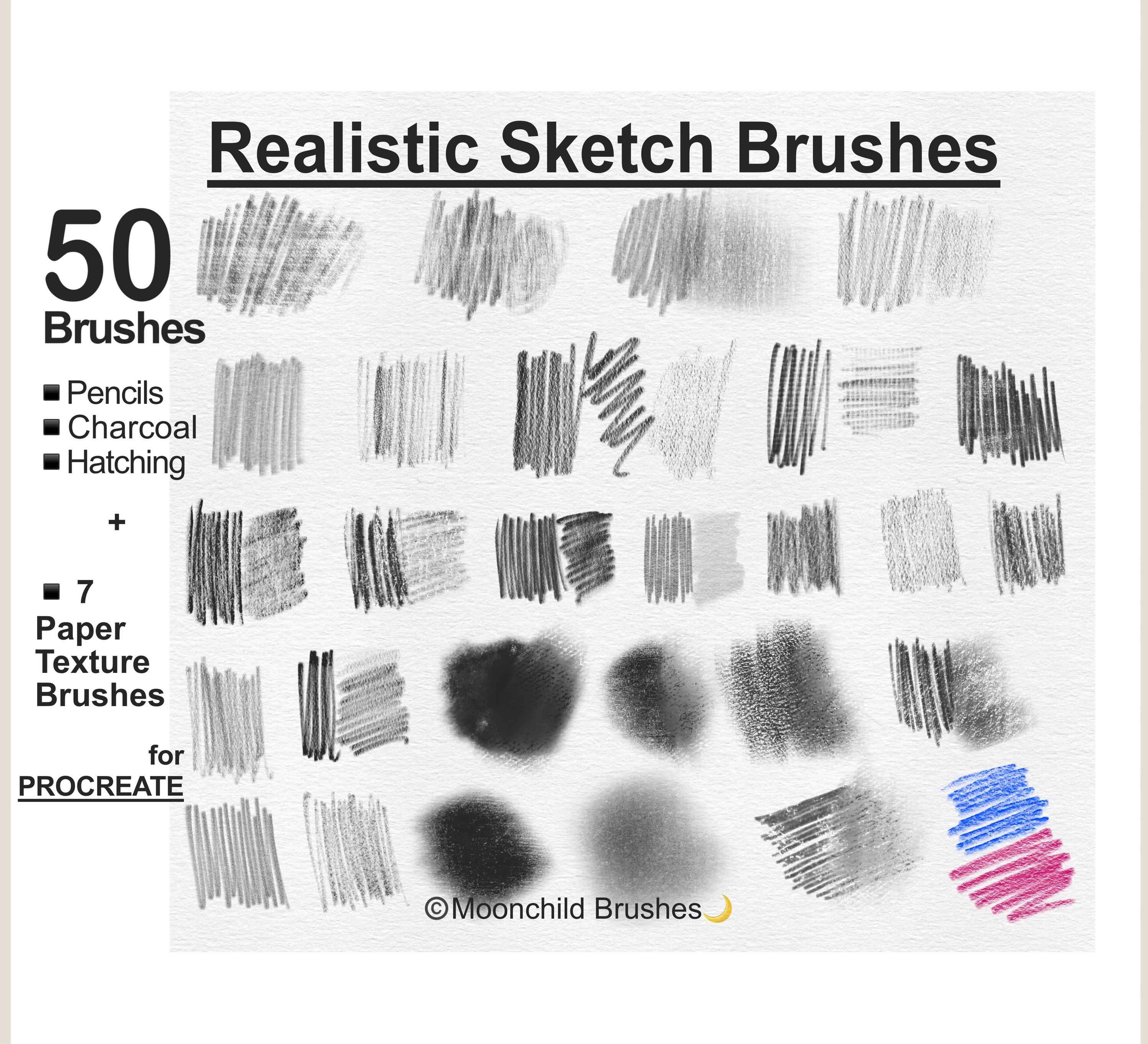 Procreate Pencil Sketch Brushes, Color Pencil Charcoal Hatch Procreate ...