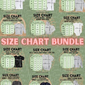 Size Chart Bundle, Adult Size Chart, Youth Size Chart, Toddler Size ...