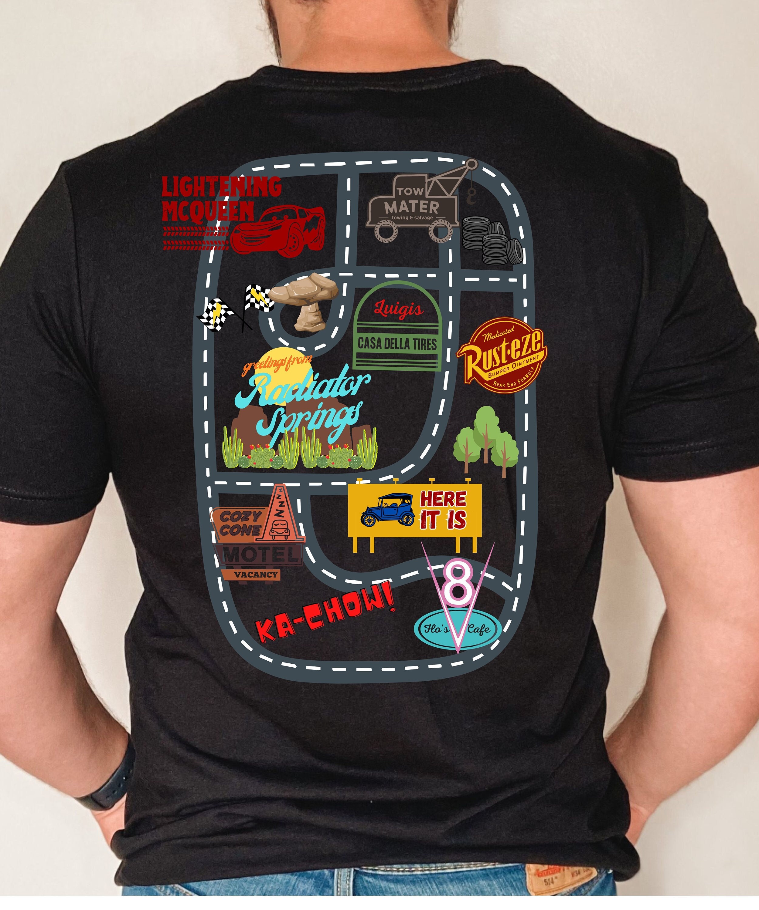 Custom Lightning Mcqueen T-shirt, Radiator Springs Map Tee, Dad Mom ...