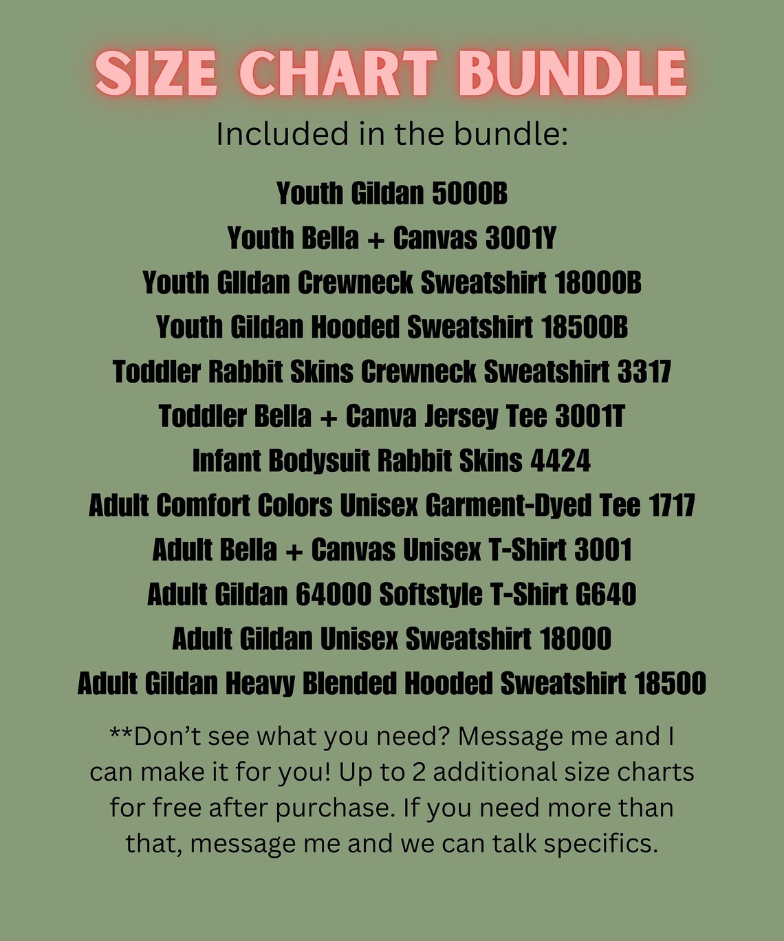 Size Chart Bundle, Adult Size Chart, Youth Size Chart, Toddler Size ...