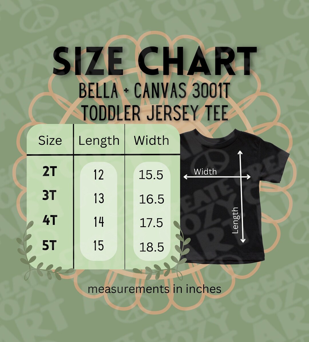 Bella+canvas Size Chart, Toddler B+C Size Chart, Size Chart With Mockup ...