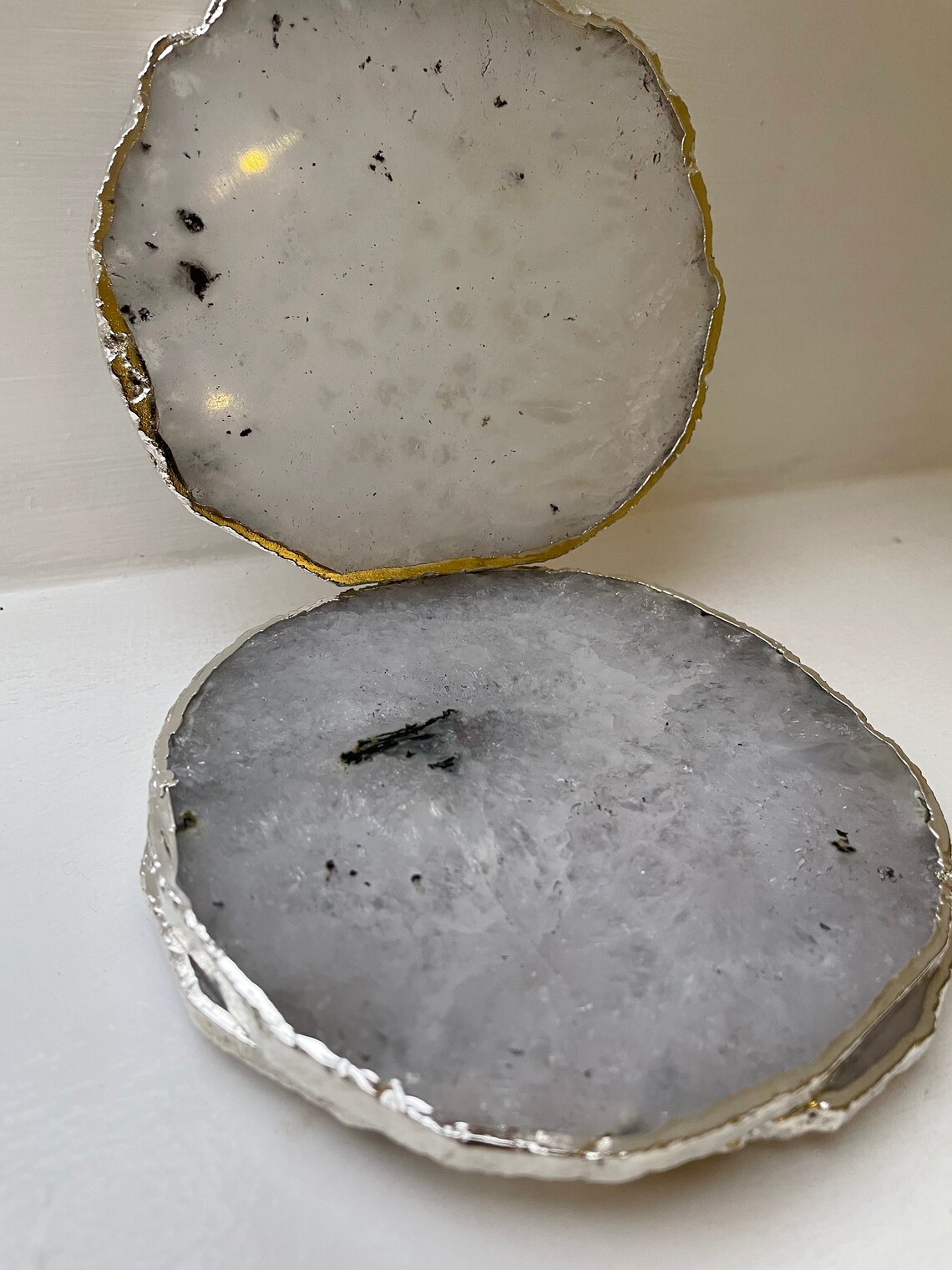 White Agate Stone Crystal Coasters,almost PERFECT Stone Coasters in the ...