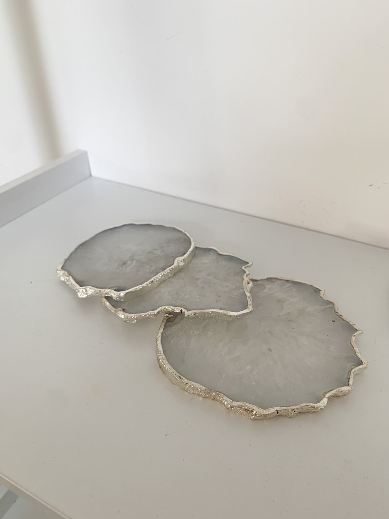 Silver Edge Agate Stone Coasters Agate Coasters in the Uk - Etsy