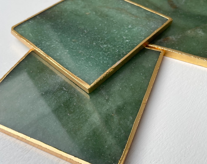 GREEN Agate Coasters. Emerald Geode Coasters. Gem Coasters. SILVER or ...