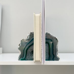 Green Agate Stone Book Ends With Silver Edging, Green Agate Stone ...