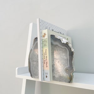 White Agate Stone Book Ends With Silver Edging, White Agate Stone ...