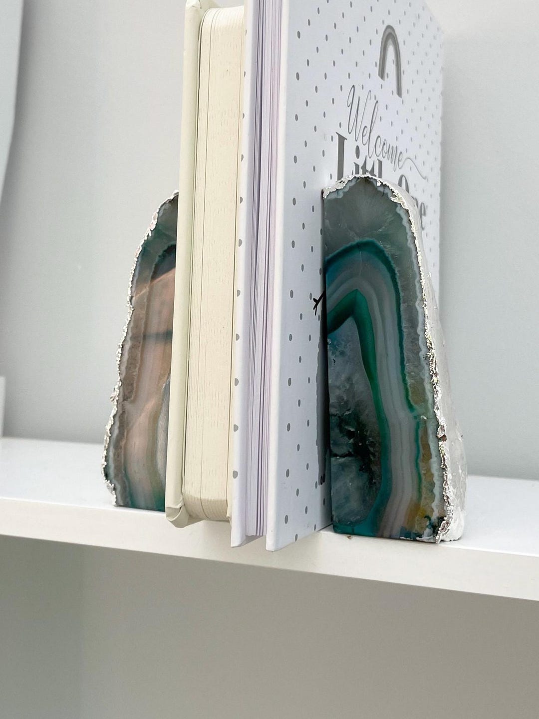 Green Agate Stone Book Ends With Silver Edging, Green Agate Stone ...