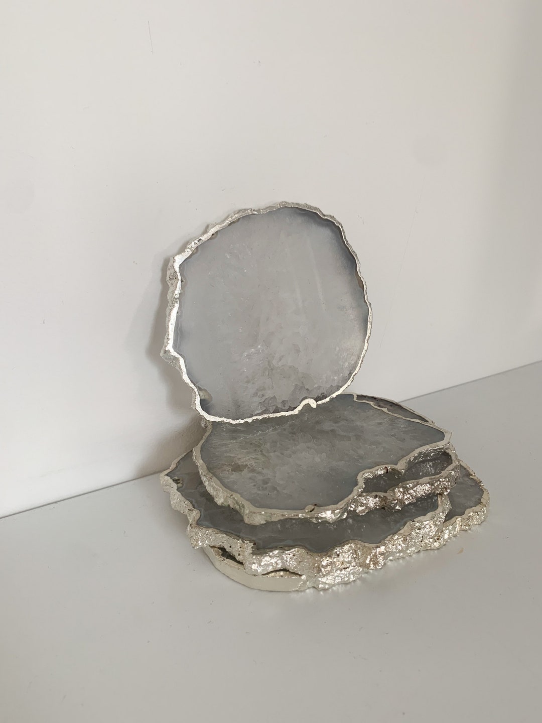 Silver Edge Agate Stone Coasters, Agate Coasters in the Uk, Crystal ...