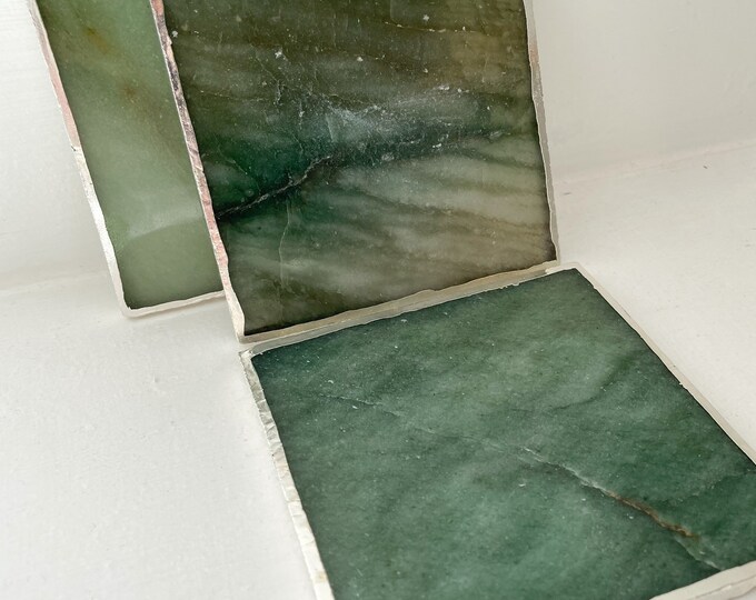 GREEN Agate Coasters. Emerald Geode Coasters. Gem Coasters. SILVER or ...